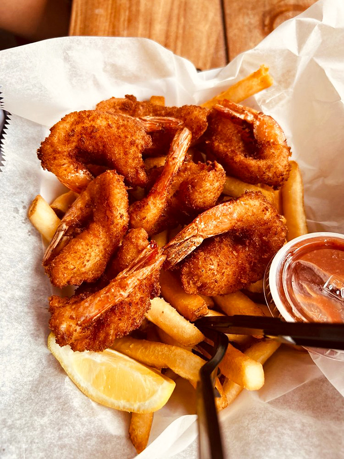 These fried shrimp aren't just golden brown&mdash;they're wearing crispy jackets that crunch like autumn leaves, revealing sweet ocean treasures inside.