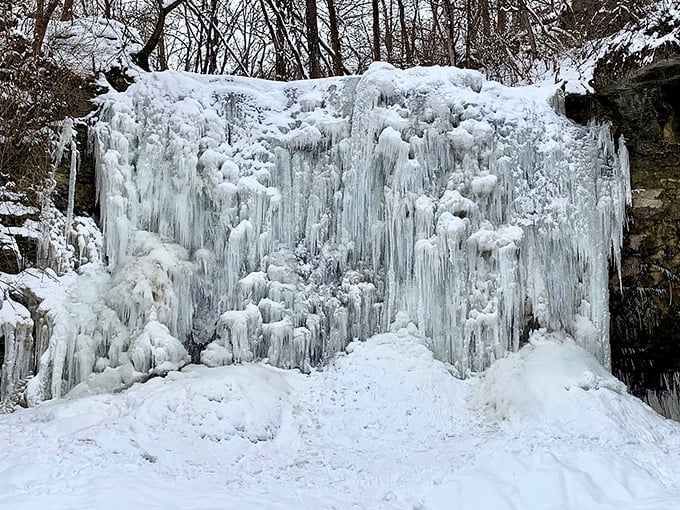 When temperatures plummet, Hayden Falls becomes a breathtaking ice sculpture. Mother Nature's frozen masterpiece puts holiday decorations everywhere to shame.