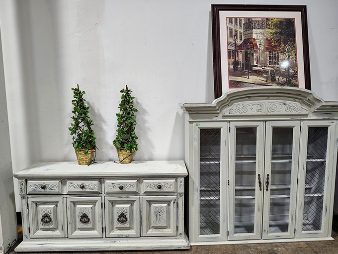 Shabby-chic perfection in pristine white. These cabinets could transform your dining room from "meh" to magazine-worthy without emptying your retirement account.