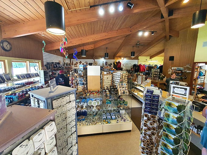 Souvenirs that don't do the real thing justice. The gift shop offers mementos of your visit, though nothing captures that first glimpse.