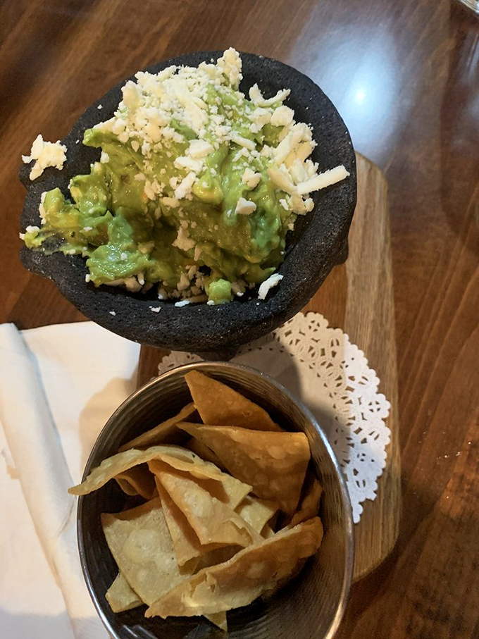 This isn't just guacamole&mdash;it's avocado elevated to art form, sprinkled with cotija cheese and served in a traditional molcajete. Chip-dipping nirvana.
