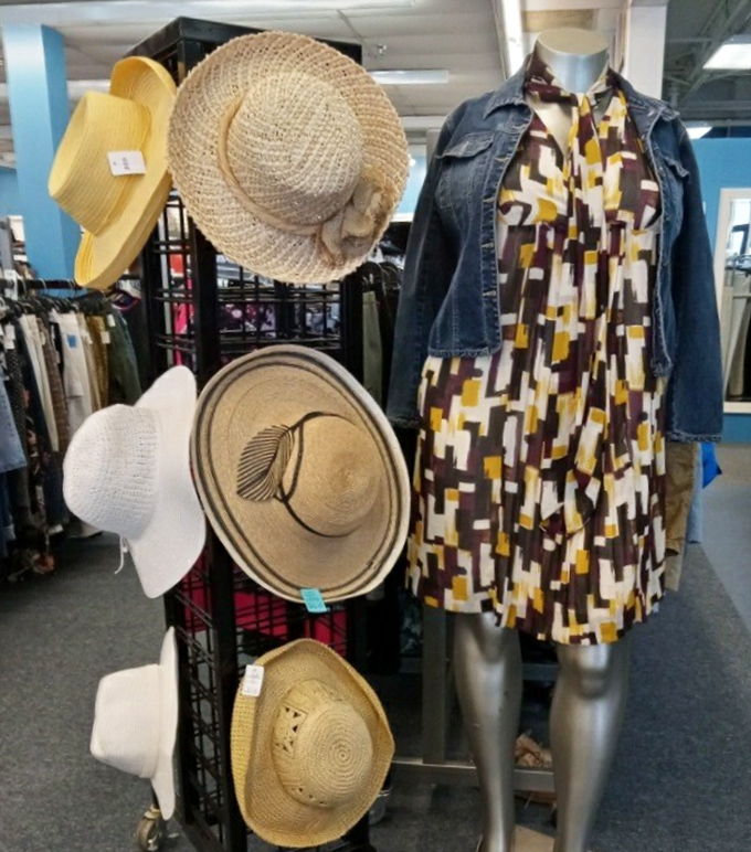 Summer-ready straw hats and a geometric dress create the perfect pairing&mdash;vacation vibes without the vacation-sized price tag.