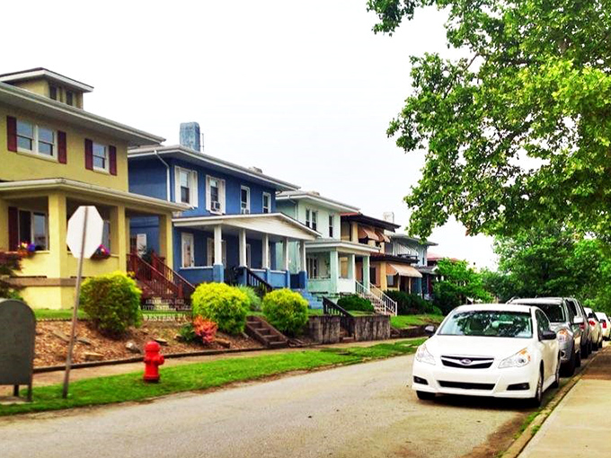 These colorful homes stand shoulder-to-shoulder like old friends, each with its own personality but part of the same neighborhood story.