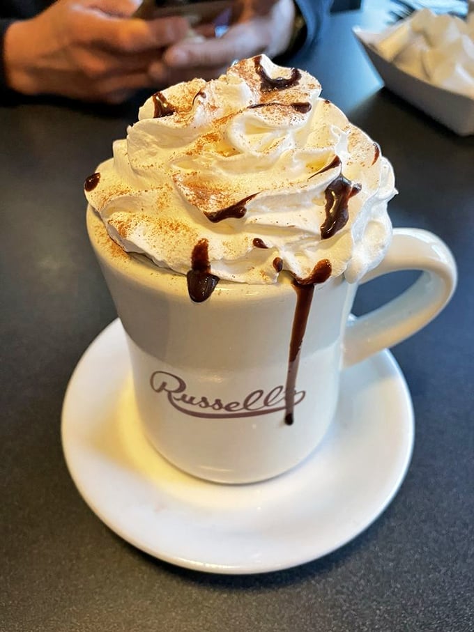 This isn't just hot chocolate&mdash;it's a mountain of whipped cream with chocolate rivers cascading down its slopes.