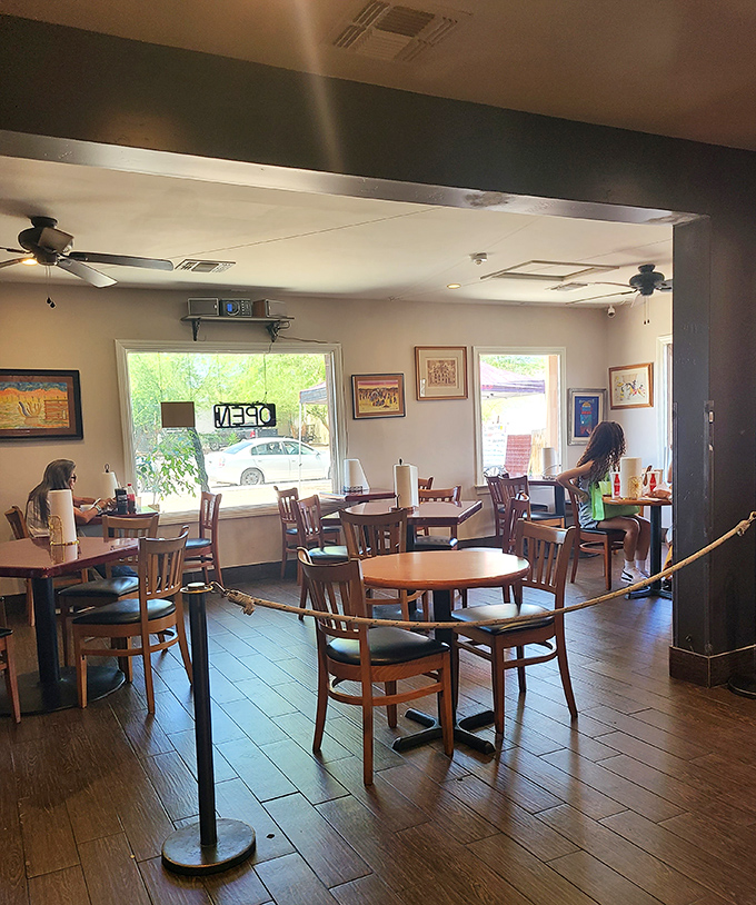 The dining room might be simple, but those wooden chairs have supported thousands of happy diners having religious experiences with fry bread.