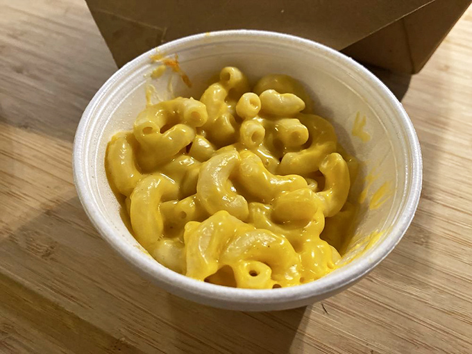 Mac and cheese that glows with the kind of yellow that says, "Yes, this is exactly what your soul needs right now."