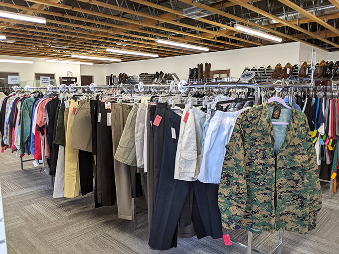 The men's clothing section offers military precision in its organization &ndash; those khakis and dress shirts await their second chapter.