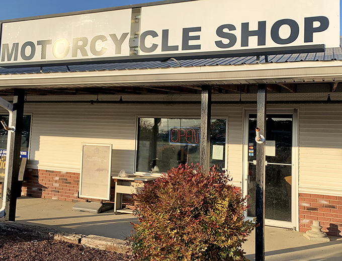 The Motorcycle Shop stands ready for road warriors. Even non-riders can appreciate the promise of freedom these machines represent.