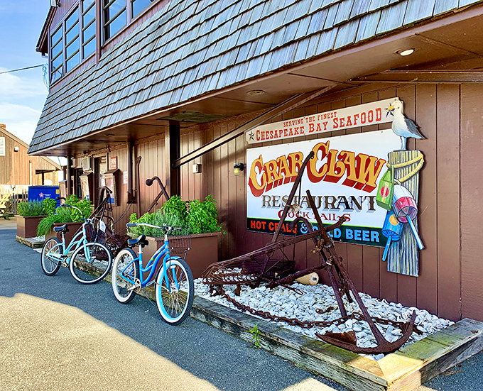 The entrance sign features a cartoon crab with attitude&mdash;like a friendly bouncer welcoming you to the best seafood party in town.