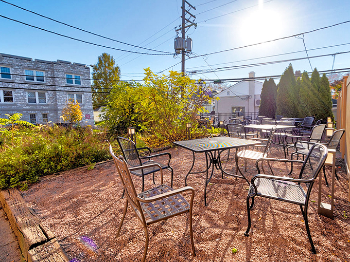 The outdoor seating area offers fresh air with your fresh pasta. Pennsylvania sunshine makes everything taste better.
