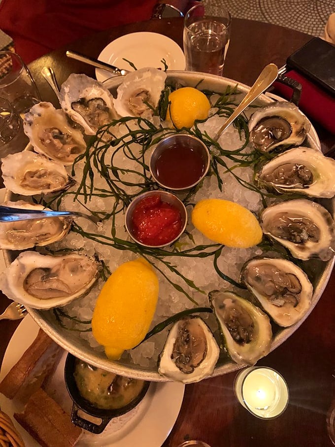 Oysters arranged like jewelry on ice &ndash; briny treasures that taste like the ocean decided to throw a party in your mouth.