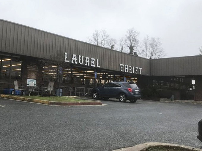 Even on a cloudy day, Laurel Thrift's siren call draws shoppers looking for deals. The building may be modest, but the possibilities inside are endless.