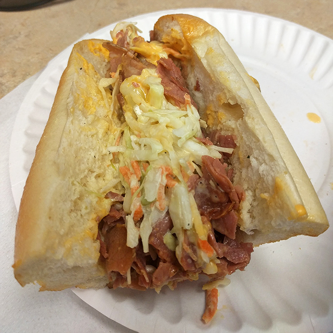 The Pastrami Slaw sandwich: where meat meets crunch in a romance more satisfying than any rom-com you've ever watched.