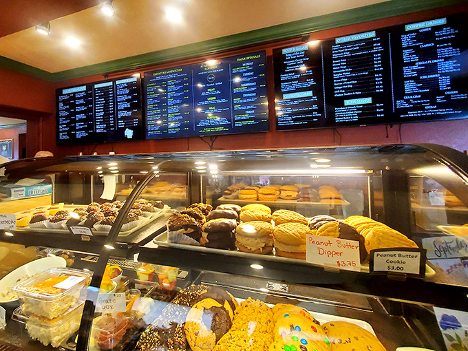 Donut display that makes grown adults press their noses against the glass like kids at a toy store window. 