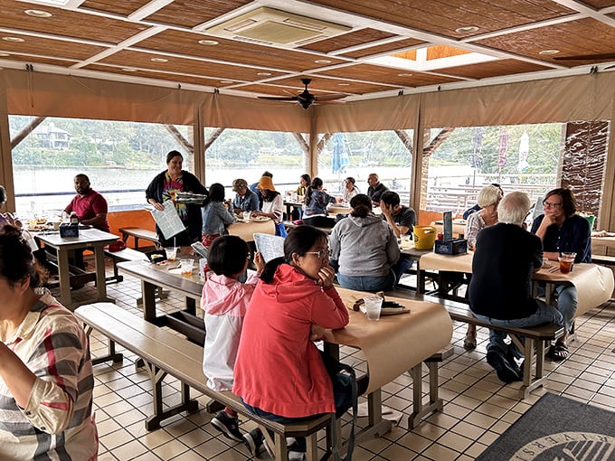 The covered deck at Cantler's&mdash;where seafood tastes even better with a side of water views and gentle breezes.