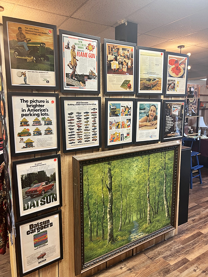 A wall of vintage advertisements that proves our parents really did think Datsuns were cool and flame guns were reasonable purchases.