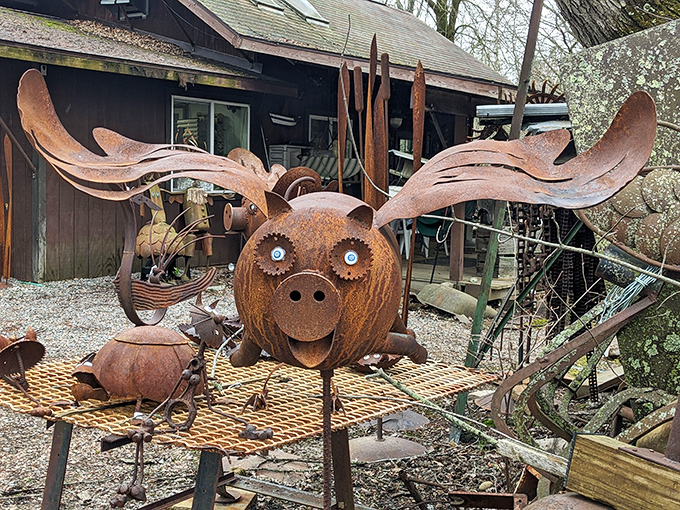 When pigs fly? At Jurustic Park, they absolutely do &ndash; complete with magnificent metal wings and an expression of perpetual surprise.
