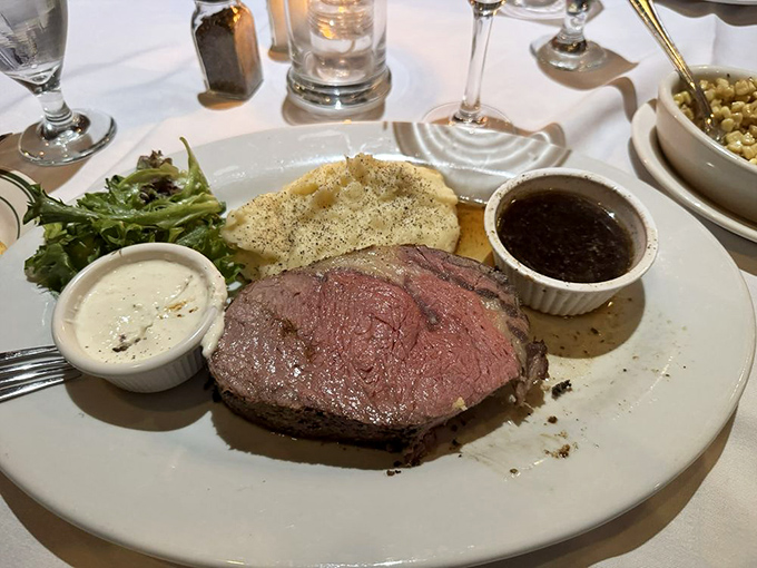 Prime rib cooked to that perfect rosy medium-rare, with jus standing by. This isn't just dinner&mdash;it's a celebration on a plate.