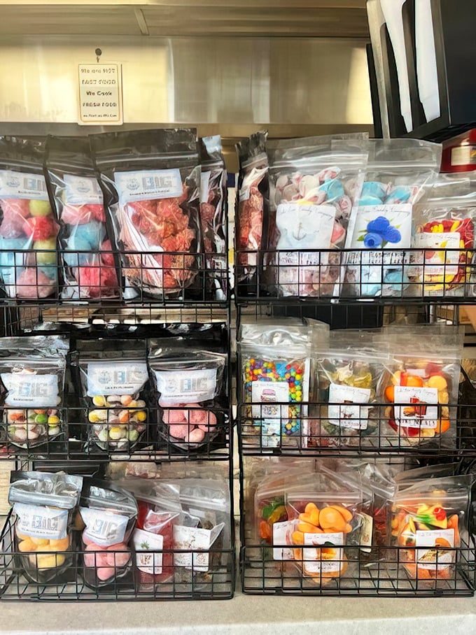 Even the candy display shows attention to detail. After your burger epiphany, grab something sweet for the road.