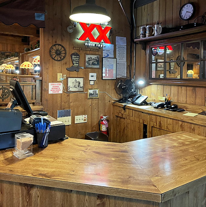 The host station, with its vintage beer sign and wooden charm, sets the tone for an experience that values tradition over trends.