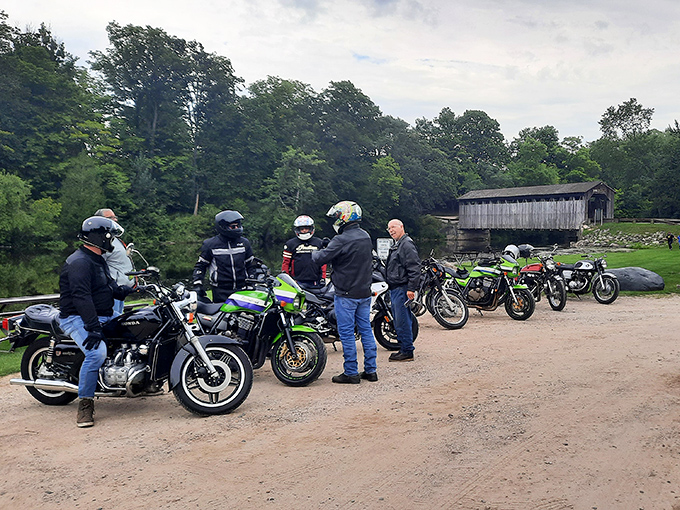 Motorcycle enthusiasts gather where horsepower once meant something entirely different, creating their own chapter in the bridge's long history.
