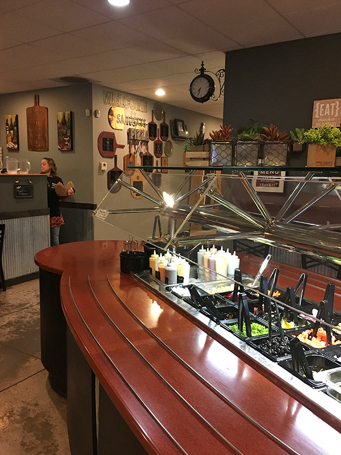 A condiment station that means business. The sign of a place that understands customization is key to happiness&mdash;especially when it comes to pizza toppings.