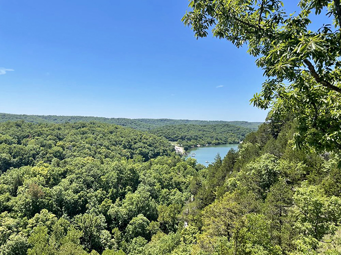 Panoramic views stretch endlessly, explaining why someone chose this exact spot for their Missouri kingdom dreams.