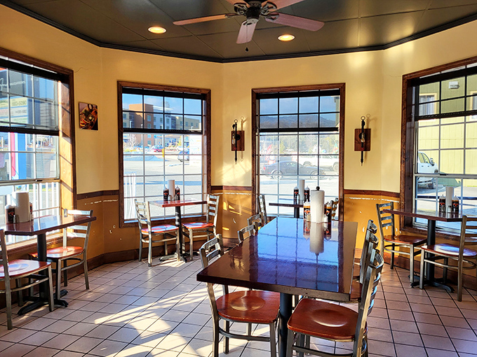 Sunlight streams through windows, illuminating tables where BBQ dreams come true and diet plans go to die.