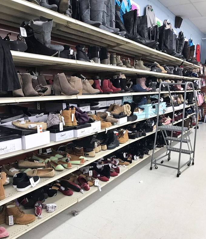 Shoe paradise stretches as far as the eye can see. From practical boots to fancy heels, your next favorite footwear awaits discovery.