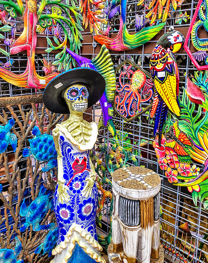 This elegantly dressed skeleton figure celebrates D&iacute;a de los Muertos with vibrant colors that remind us beauty exists even beyond life itself.