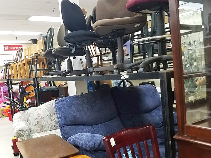 Furniture island: where office chairs, love seats, and that perfect "just quirky enough" accent piece find second chances.