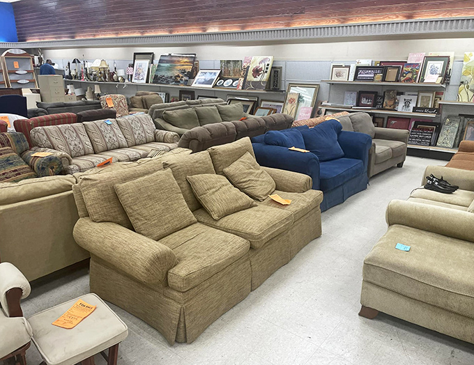 Sofa, so good! This lineup of comfortable seating options proves secondhand doesn't mean second-rate. That blue one's calling my name.