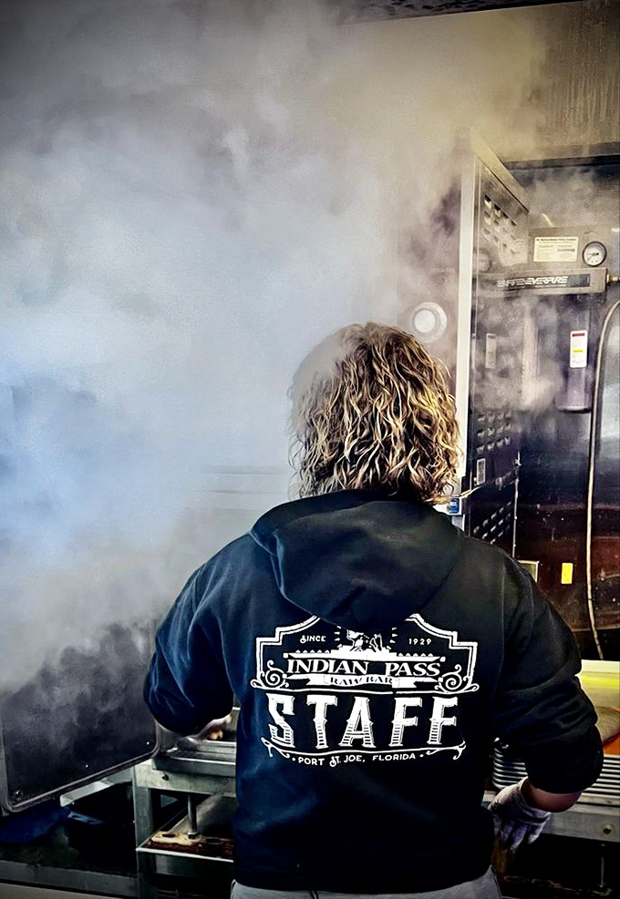 Where there's steam, there's seafood magic happening. The kitchen crew works their culinary alchemy behind the scenes.