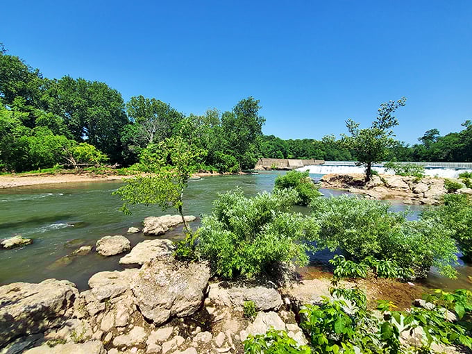 The view upstream from Grand Falls offers a moment of serenity. This is Missouri's version of meditation&mdash;just add water.