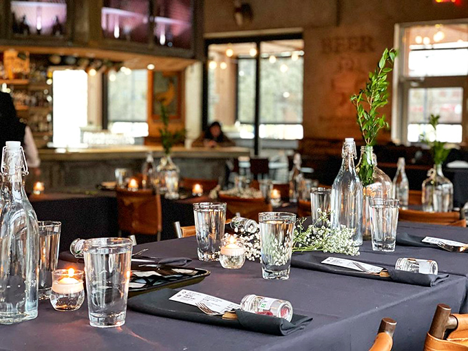 The event setup shows Flip Side isn't just about casual dining&mdash;they can class it up with the best of them. Water in glass bottles? Fancy!