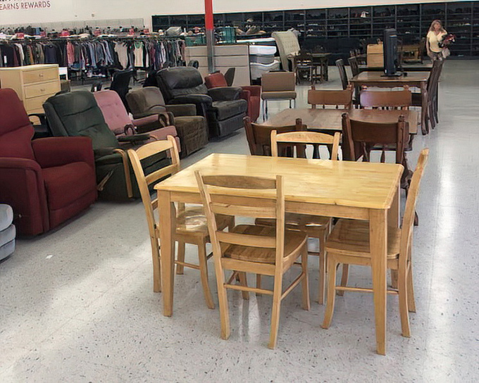 Pattern party! These chairs and loveseats are like a reunion of fabrics that haven't been manufactured since 1992. Retro comfort at its finest.