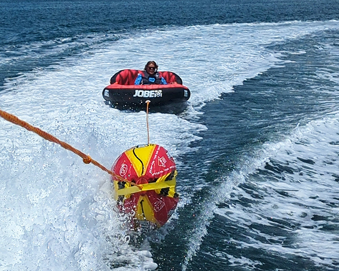 Water tubing in the Gulf&mdash;where "hanging out" means being dragged behind a boat at exhilarating speeds while screaming with joy.