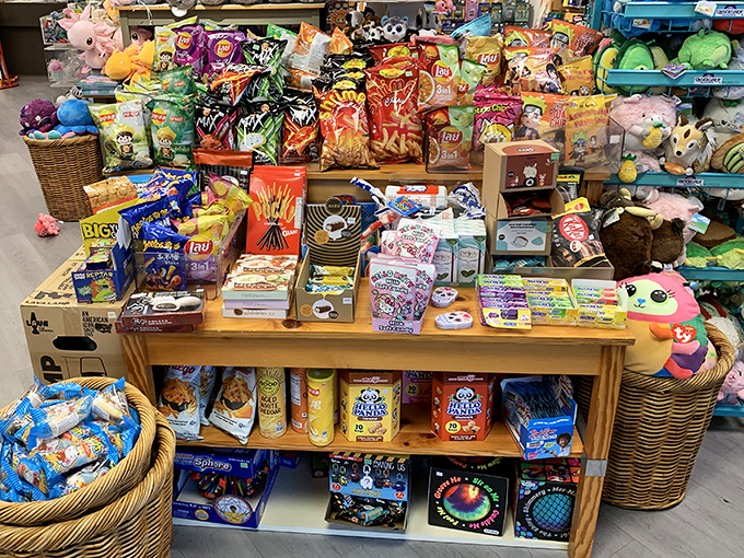 A sugar rush waiting to happen! This colorful array of treats could fuel an entire afternoon of power shopping or beach exploration.