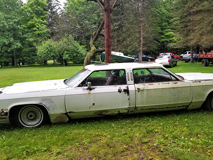 This vintage sedan has seen better days, but found immortality as art. In the automotive afterlife, even old cars get heavenly recognition.