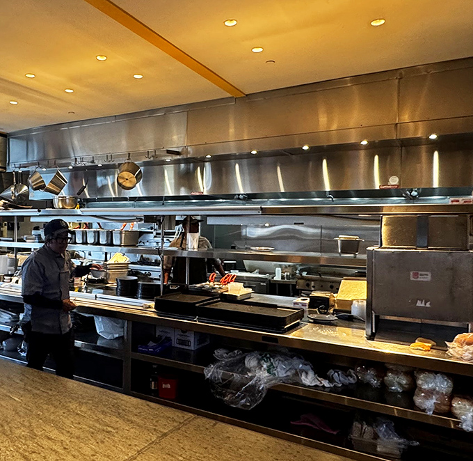 Stainless steel symphony. The kitchen at Noble Smoke isn't just clean&mdash;it's operating-room precise with a side of culinary confidence.