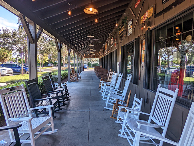 The front porch rocking chairs – where time slows down and the art of pre-meal anticipation is still practiced with devotion.