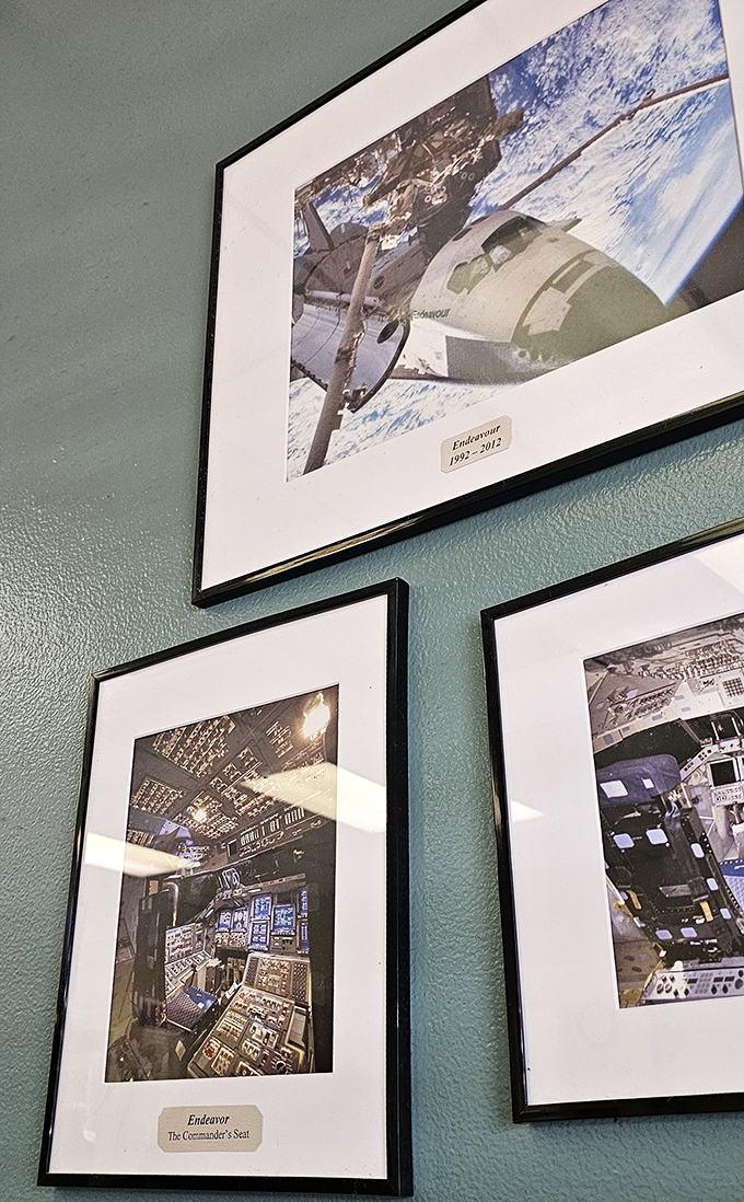Space shuttle memorabilia adorns the walls, reminding diners they're eating eggs in a place where rocket scientists might be at the next table.