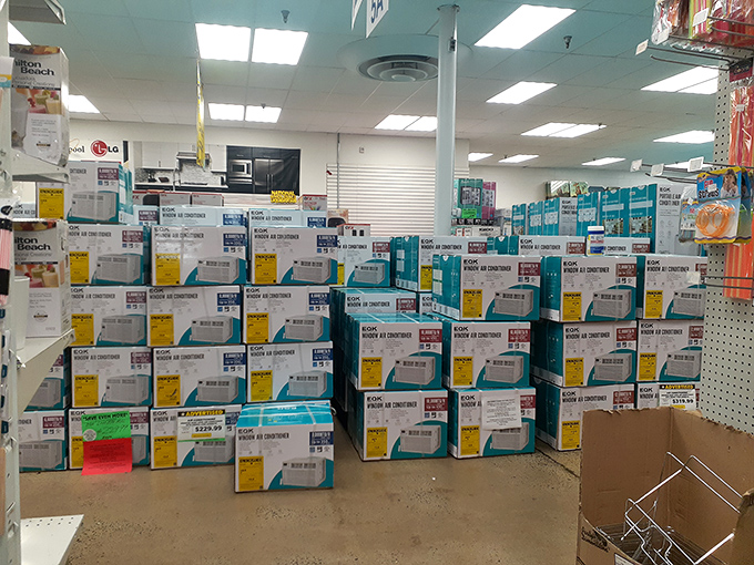 The air conditioner wall &ndash; where summer salvation comes boxed, discounted, and ready to rescue you from Pennsylvania's humidity.