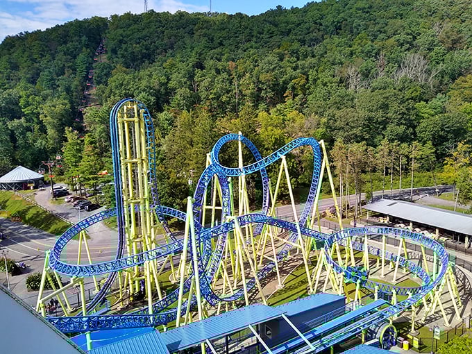 Knoebels' colorful coasters twist through the trees, proving that amusement parks are better when they don't pave paradise.