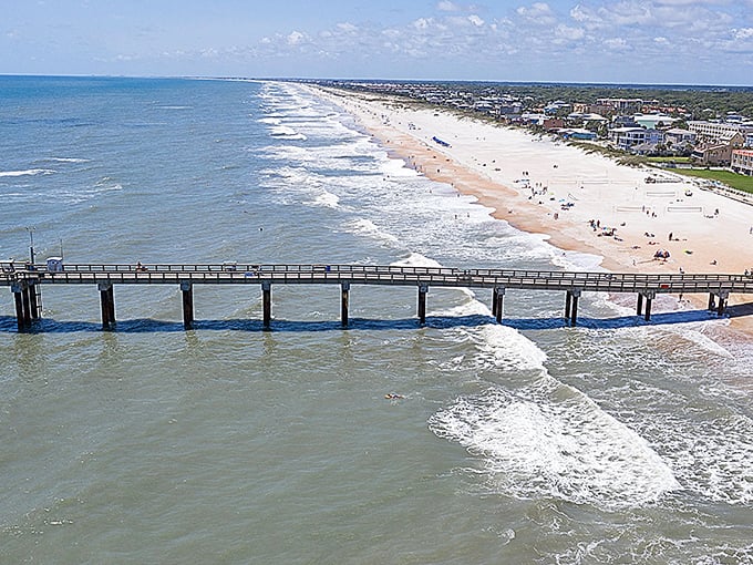 St. Augustine Beach's iconic fishing pier stretches into the Atlantic. Where anglers and sunset-watchers find common ground.