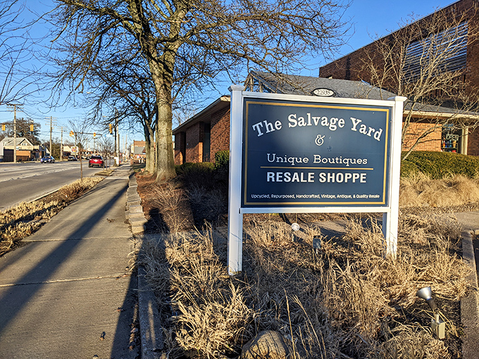 The Salvage Yard's quaint sign promises a curated experience &ndash; where "secondhand" feels more like "hand-selected."