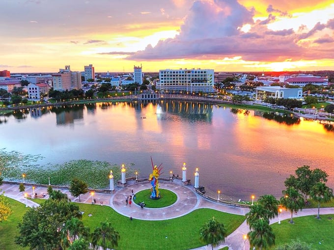 Lakeland's Lake Mirror offers sunset views that rival those in communities where you'd pay triple for the same golden reflection.