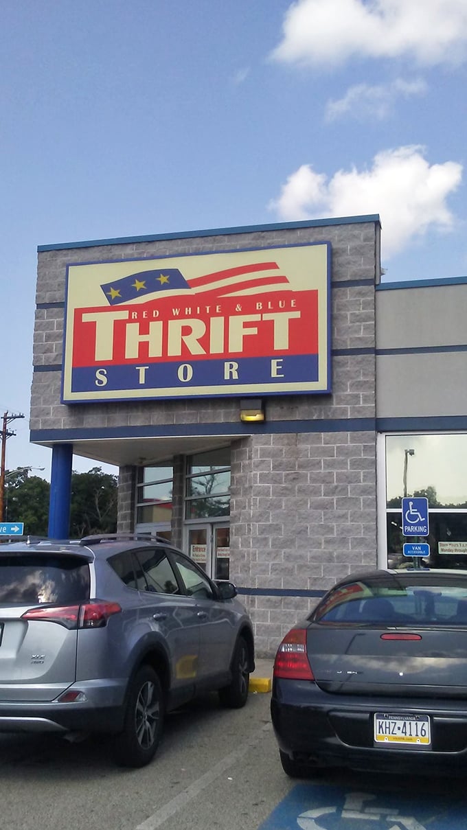 The bold, flag-inspired sign makes this Pittsburgh thrift store impossible to miss.
