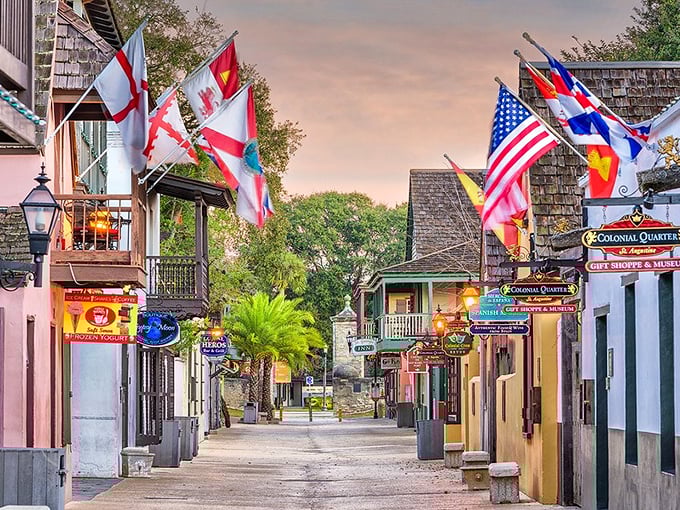 Flags flutter above St. Augustine's historic district, where every cobblestone has witnessed more history than most history books.