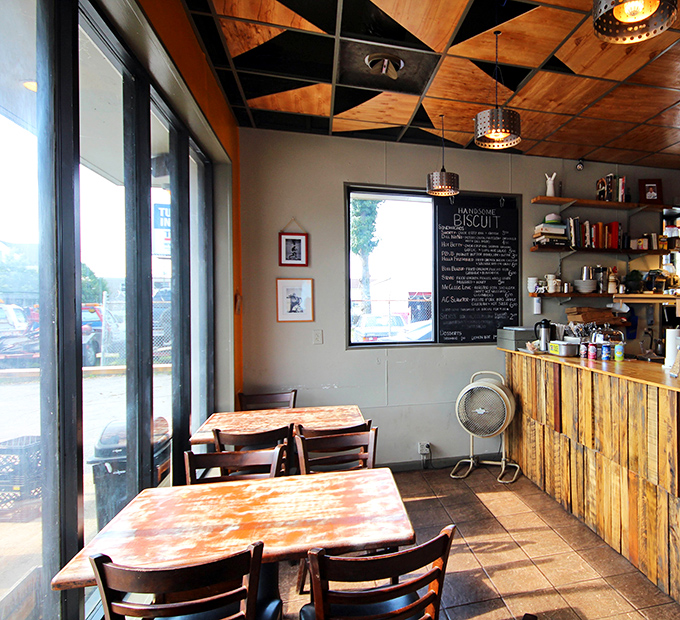 Morning light streams through windows illuminating what might be the most important decision of your day: which biscuit to order first.